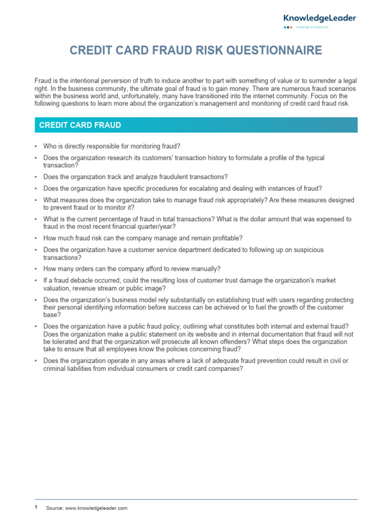 Credit Card Fraud Risk Questionnaire | PDF