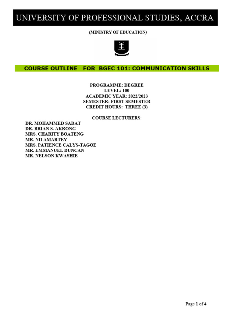 2023 COMM SKILLS COURSE OUTLINE UPSA Copy | PDF | Phrase | English Language