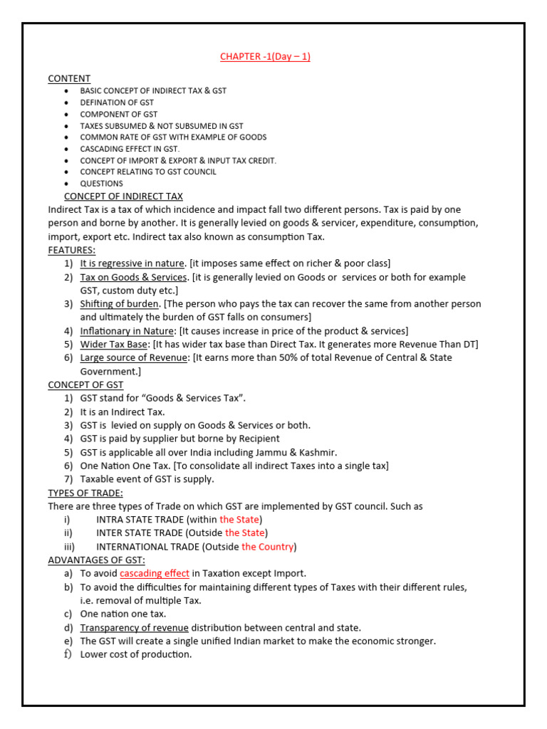 CHAPTER - 1 GST | PDF | Value Added Tax | Taxes CHAPTER - 1 GST | PDF | Value Added Tax | Taxes
