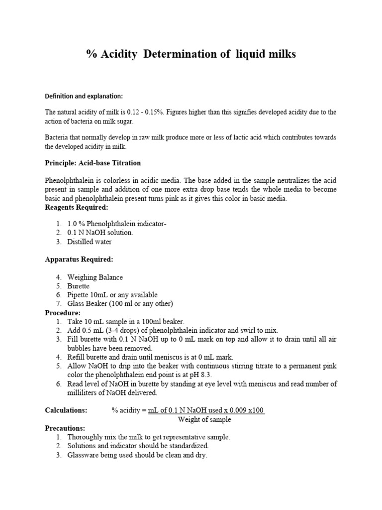 Acidity Testing in Liquid Milk | PDF