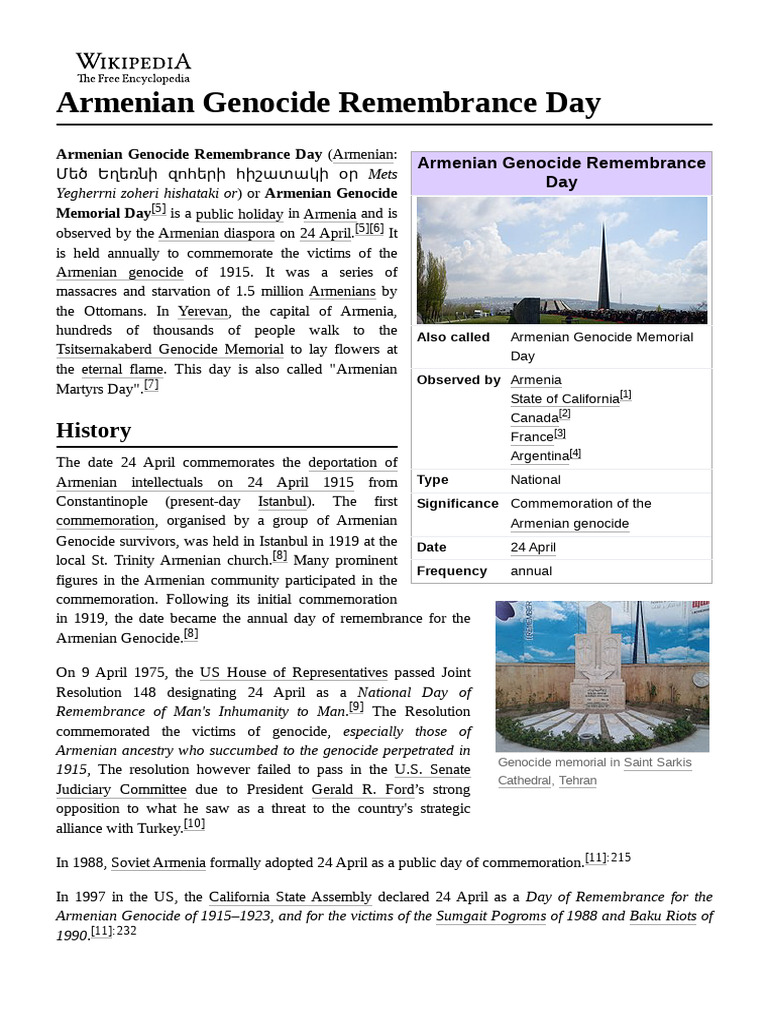 Armenian Genocide Remembrance Day | PDF | Genocides | International ...