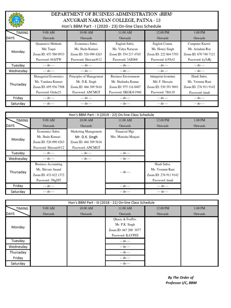 BBM Online Time Table 2021 | PDF