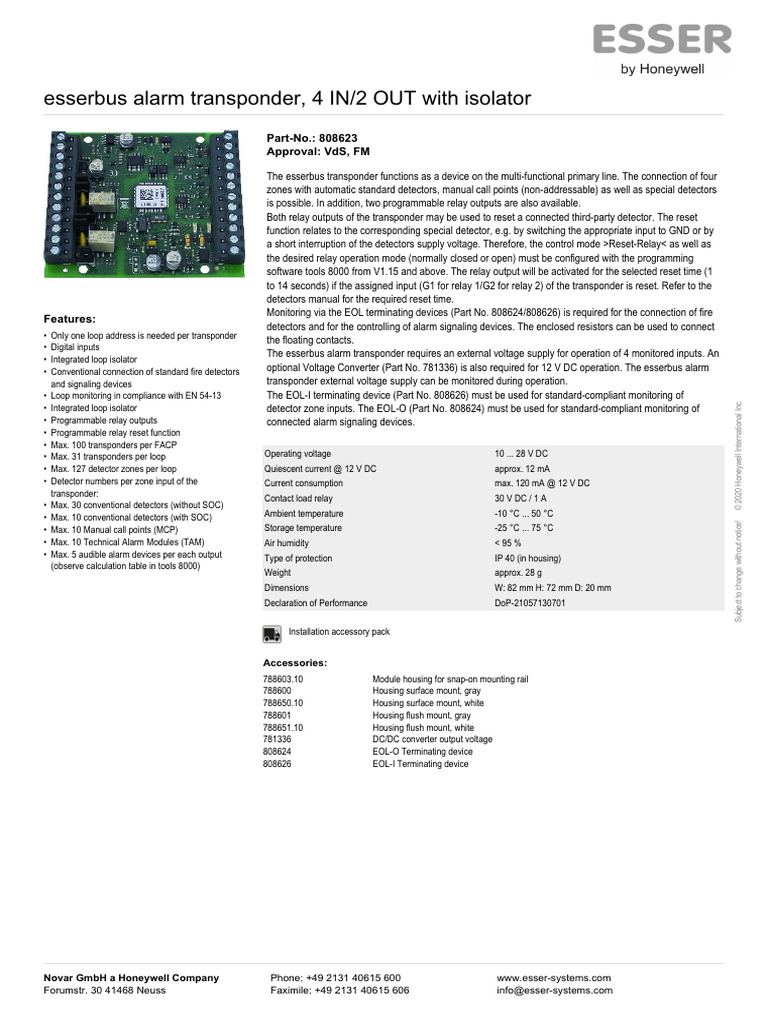 Esser 808623 Alarm Transponder Overview | PDF | Detector (Radio ...