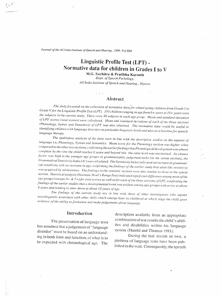 Linguistic Profile Test LPT Normative Da | PDF | Science | Communication