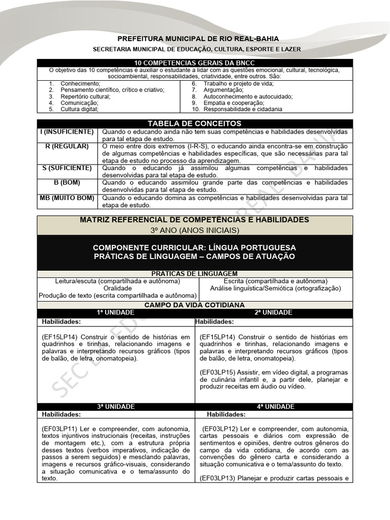3º Ano - Organização Curricular 2024 | PDF | Sílaba | Pronome