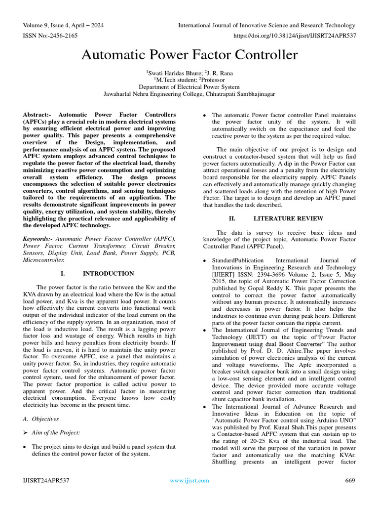 Automatic Power Factor Controller Pdf Capacitor Power Electronics 