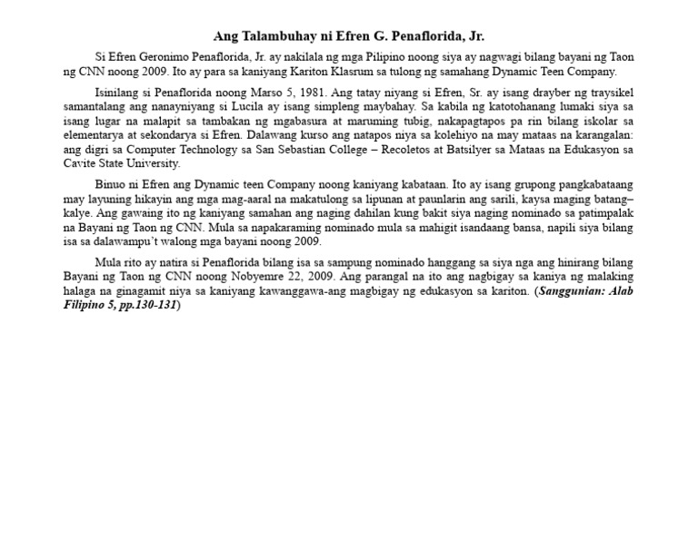 Ang Talambuhay Ni Efren G | PDF