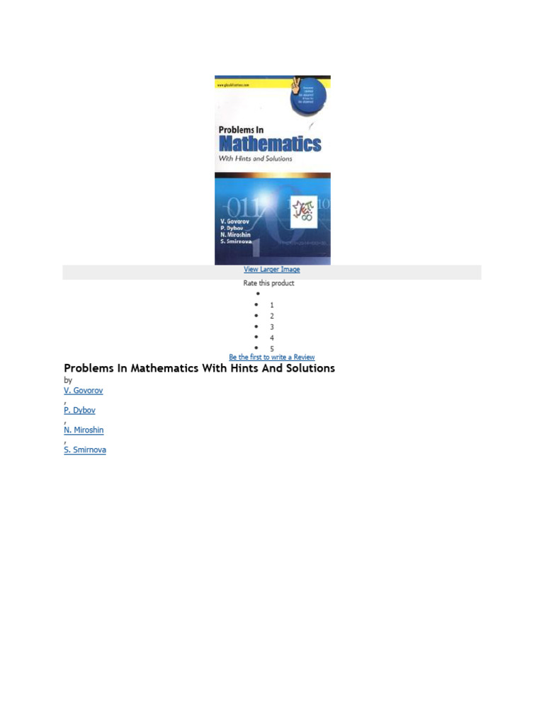 Toaz - Info Problems in Mathematics With Hints and Solutions V Govorov P Dybov N Miroshi PR | PDF