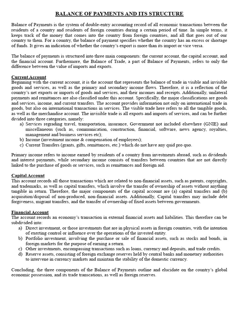 BALANCE OF PAYMENTS AND ITS STRUCTURE | PDF | Capital Account | Balance ...
