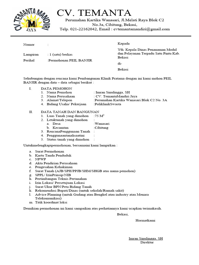 Surat Pembuatan PEIL BANJIR | PDF