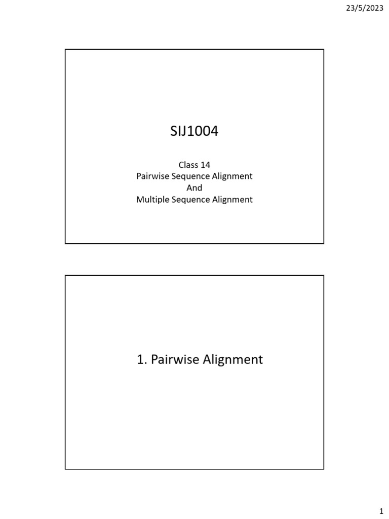 Class14 Pairwise Sequence Alignment And Multiple Sequence Alignment Pdf Sequence Alignment