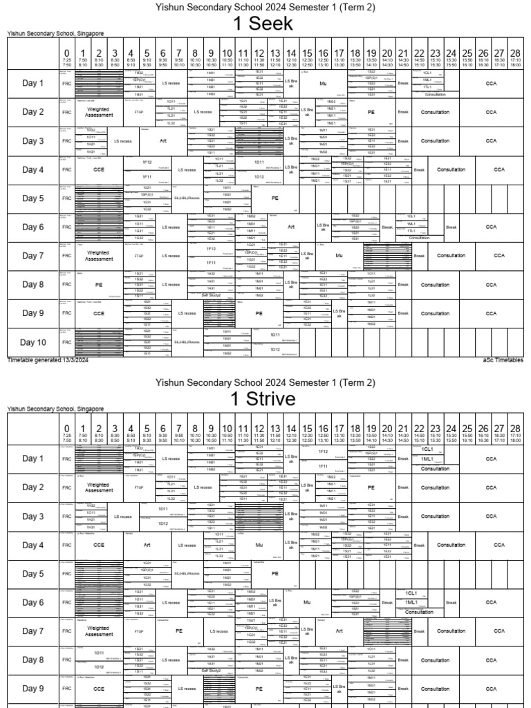 2024 Term 2 Class Timetable Sec 1 | PDF