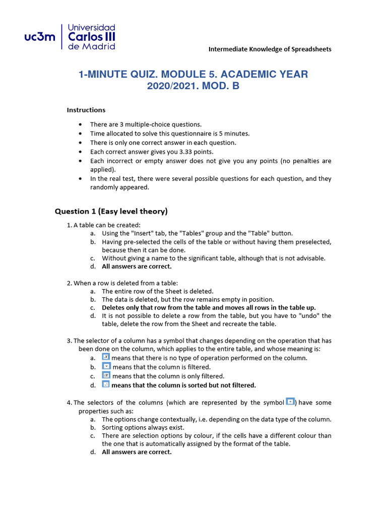20-21 Quiz Module 5B - Sol | PDF | Microsoft Excel | Computer Science