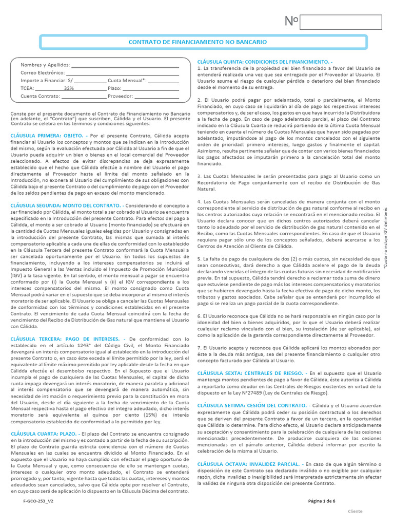 Contrato Financiamiento No Bancario - Fisico V2 (1) | PDF | Pagos | Interés