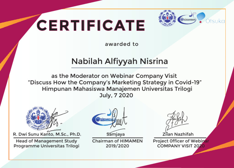 Webinar Moderator Certificate 2020 | PDF | Business | Art