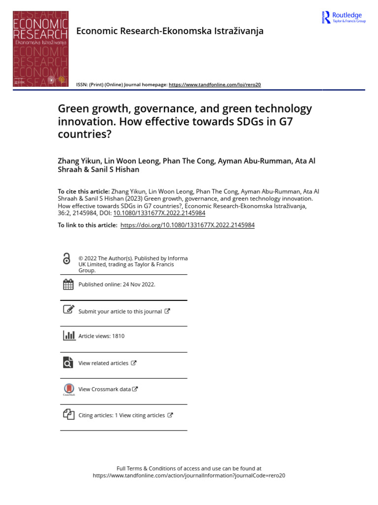 Green Growth Governance and Green Technology Innovation. How Effective Towards SDGs in G7 ...