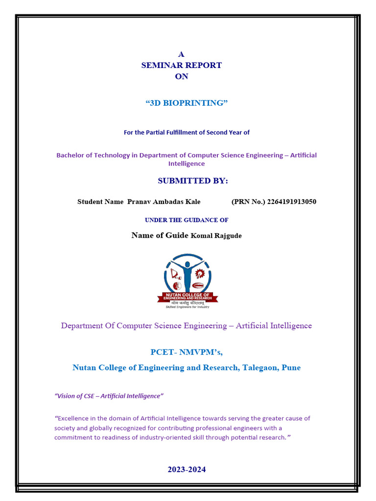 Seminar Report Format 23-24 | PDF | Tissue Engineering | Biomaterial