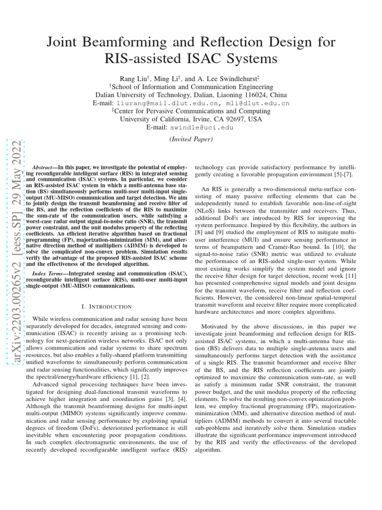 Joint Beamforming and Reflection Design For RIS-assisted ISAC Systems ...