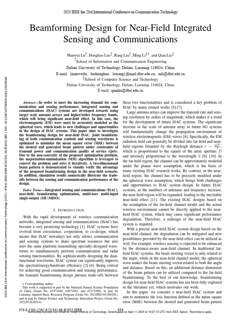 Beamforming Design For Near Field Integrated Sensing And Communications