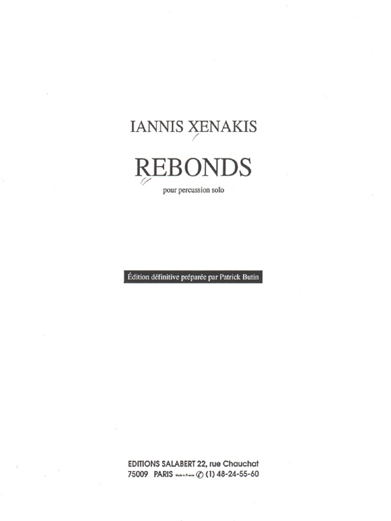 Xenakis, Iannis - Rebonds Pour Percussion Solo (Full Score) 2 | PDF