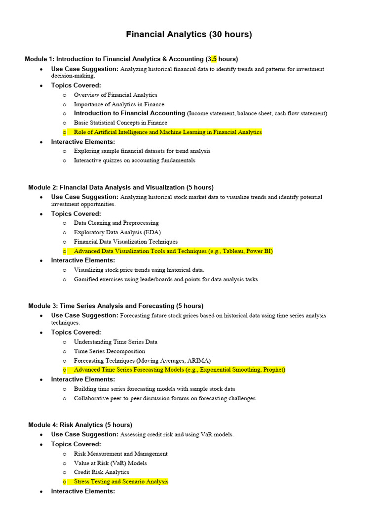 Financial Analytics Elearning Course Outline | PDF | Analytics ...