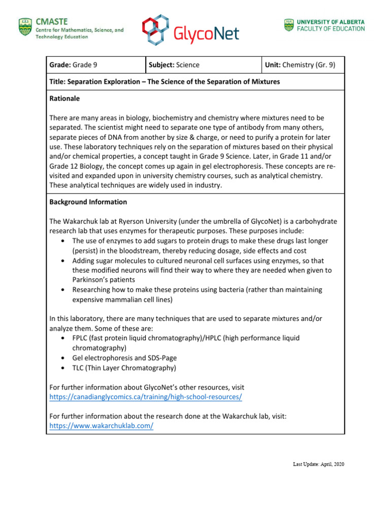 Separation Exploration Gr9 Teacher Resource | PDF | Chromatography | Thin Layer Chromatography
