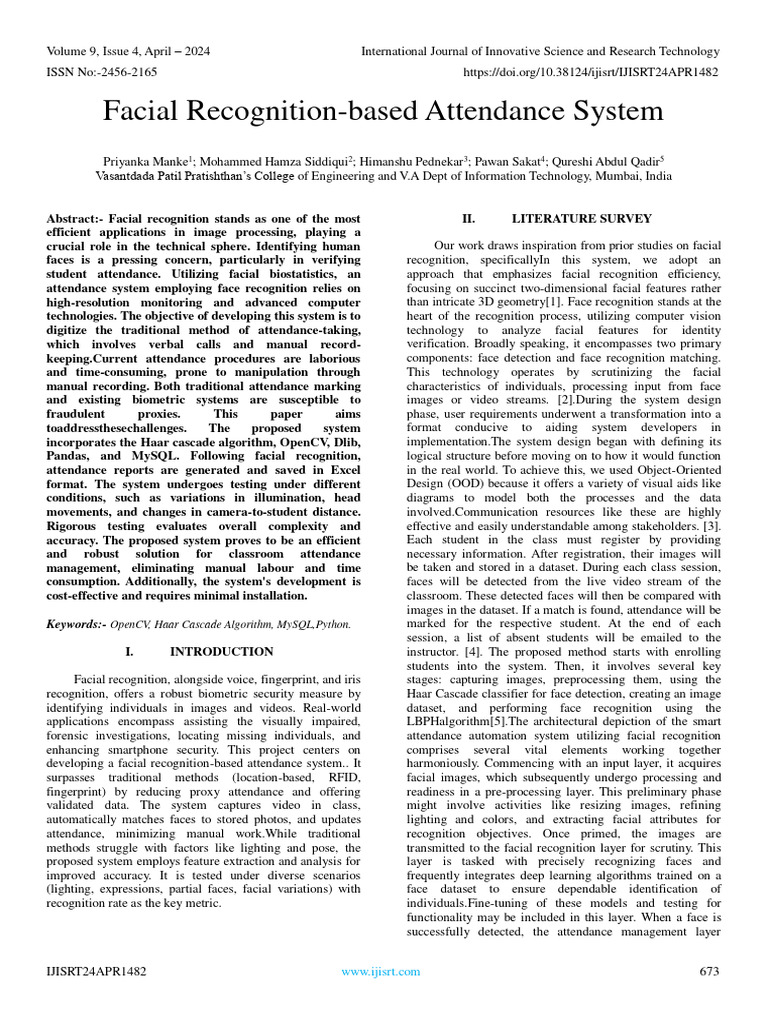 Facial Recognition-Based Attendance System | Download Free PDF | Spreadsheet | Machine Learning