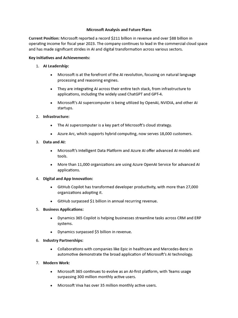 Microsoft Analysis and Future Plans | PDF | Microsoft | Cloud Computing
