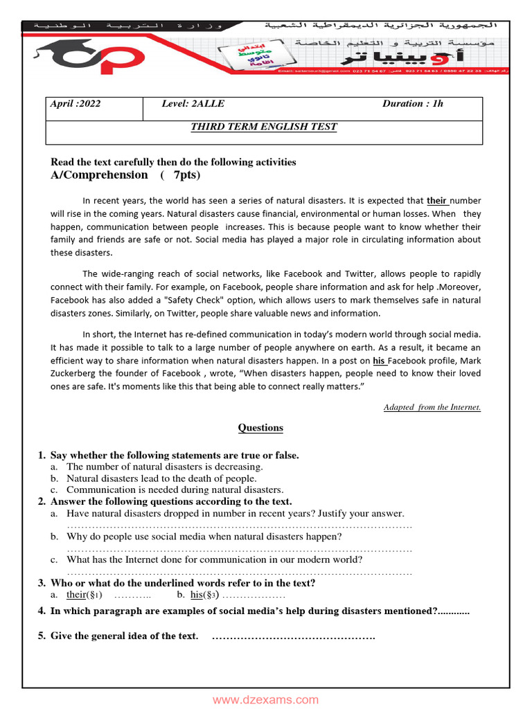 Dzexams 2as Anglais 963765 | PDF | Facebook | Social Media