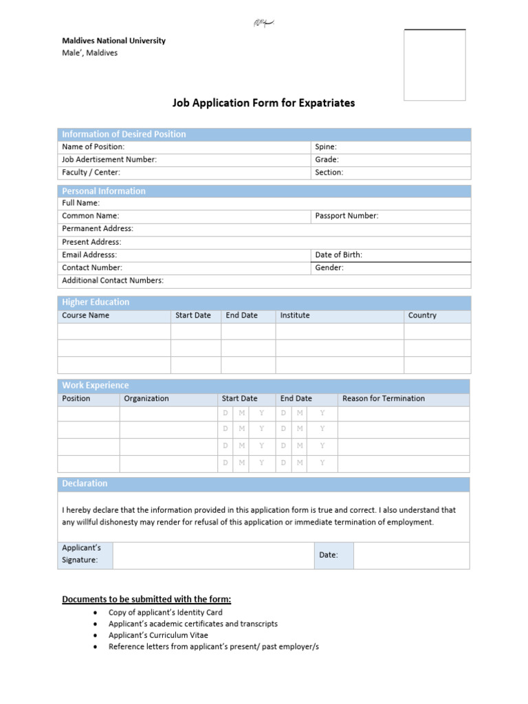 Expatriate Job Application Form | PDF