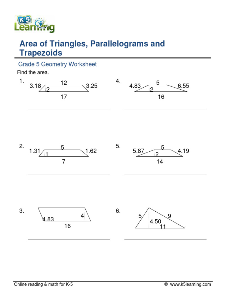 Grade 5 Geometry Area Worksheet | PDF