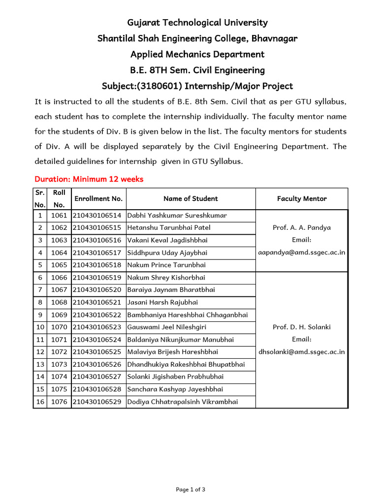Notice for Internship | PDF