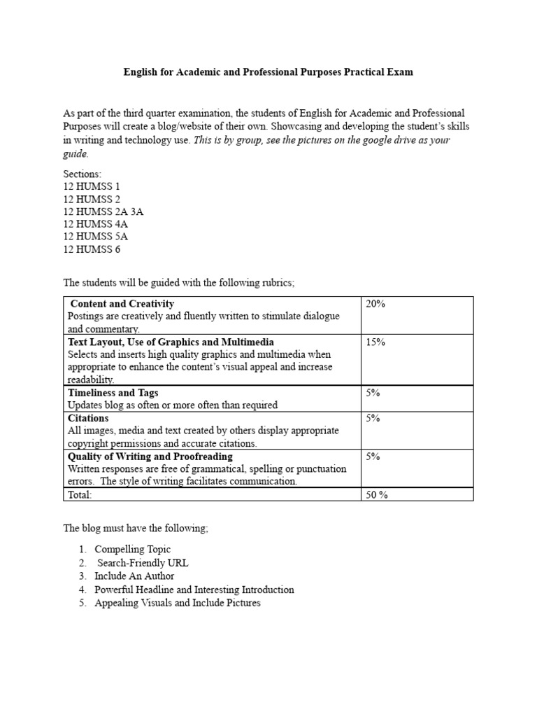 English For Academic and Professional Purposes Practical Exam | PDF ...