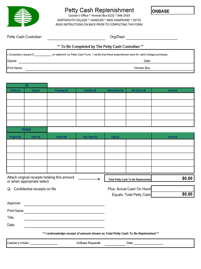 Pettycash Replenishment Form | PDF | Receipt