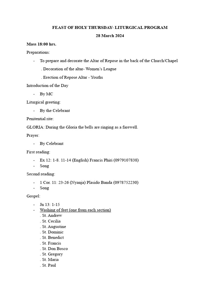 Holy Thursday Good Friday Holy Saturday Program | PDF | Mass (Liturgy ...