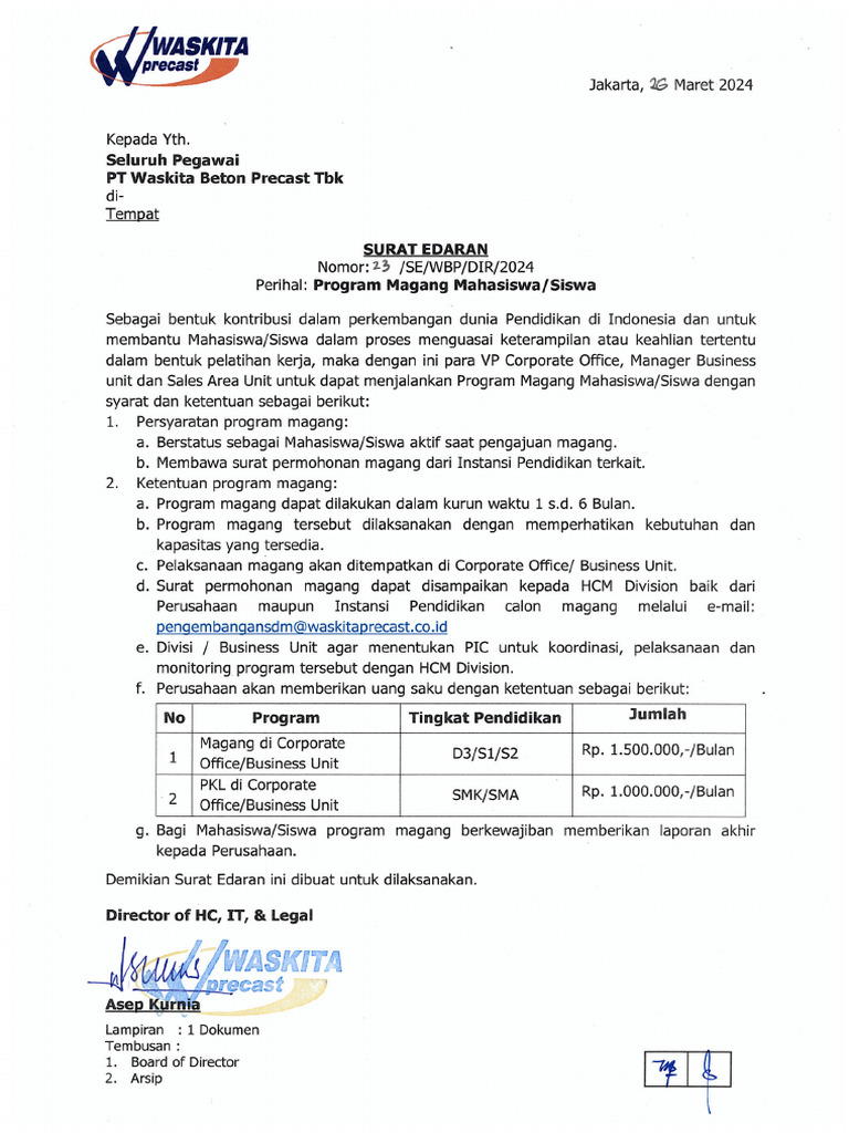 (23 SE 2024) Program Magang Mahasiswa-Siswa | PDF