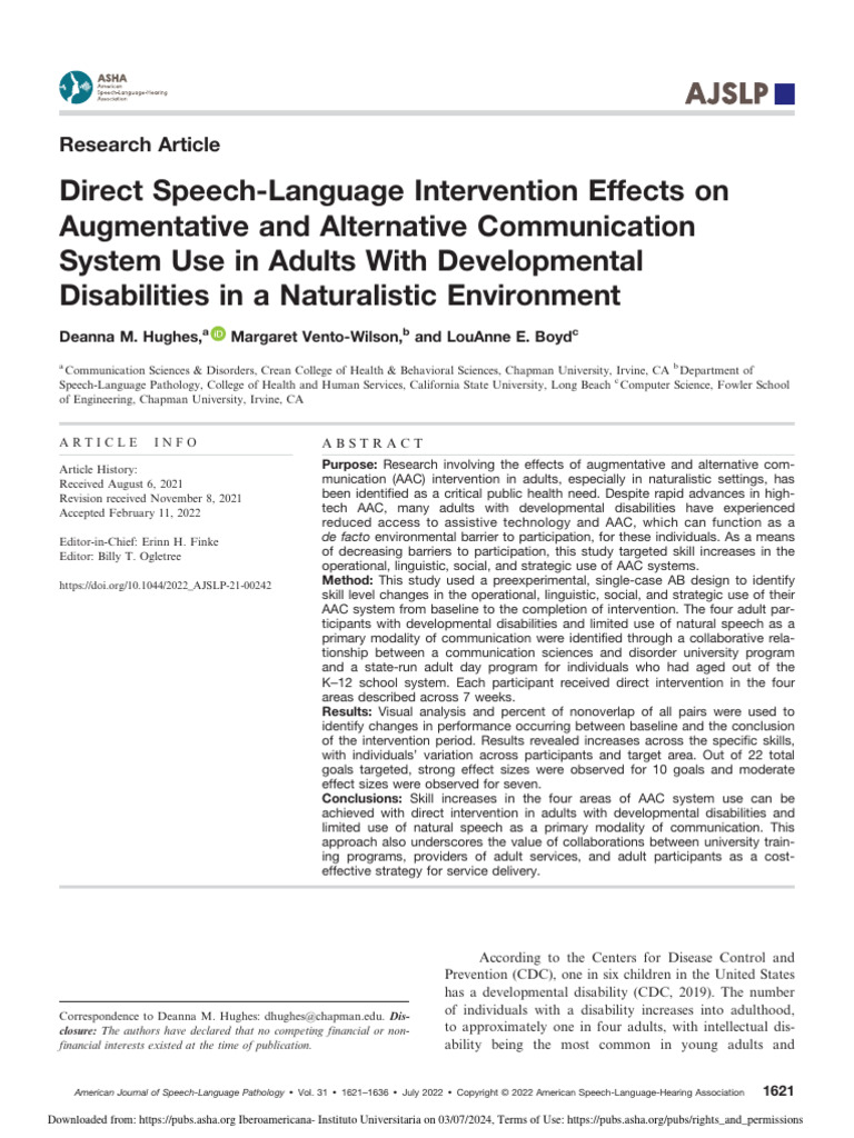 Hughes Et Al 2022 Direct Speech Language Intervention Effects On ...