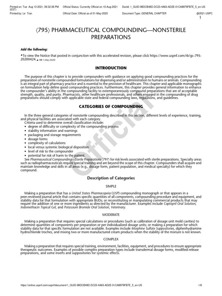 〈795〉 Pharmaceutical Compounding-Nonsterile Preparations | Download Free PDF | Pharmaceutical ...
