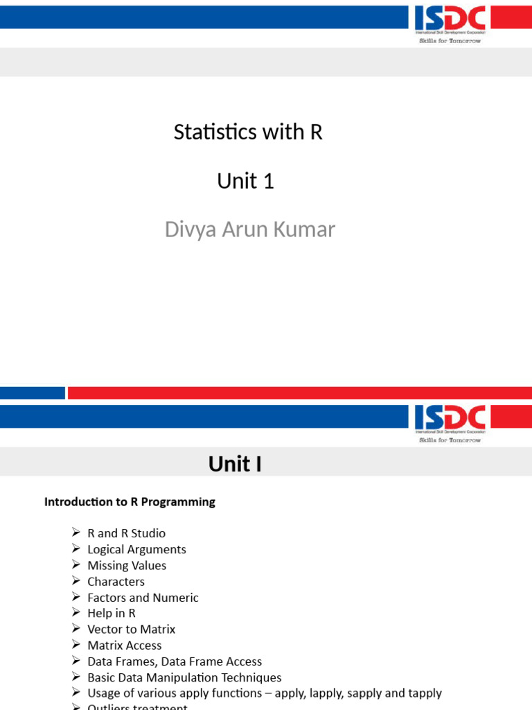 Statistics With R Unit 1: Divya Arun Kumar | PDF | Matrix (Mathematics ...