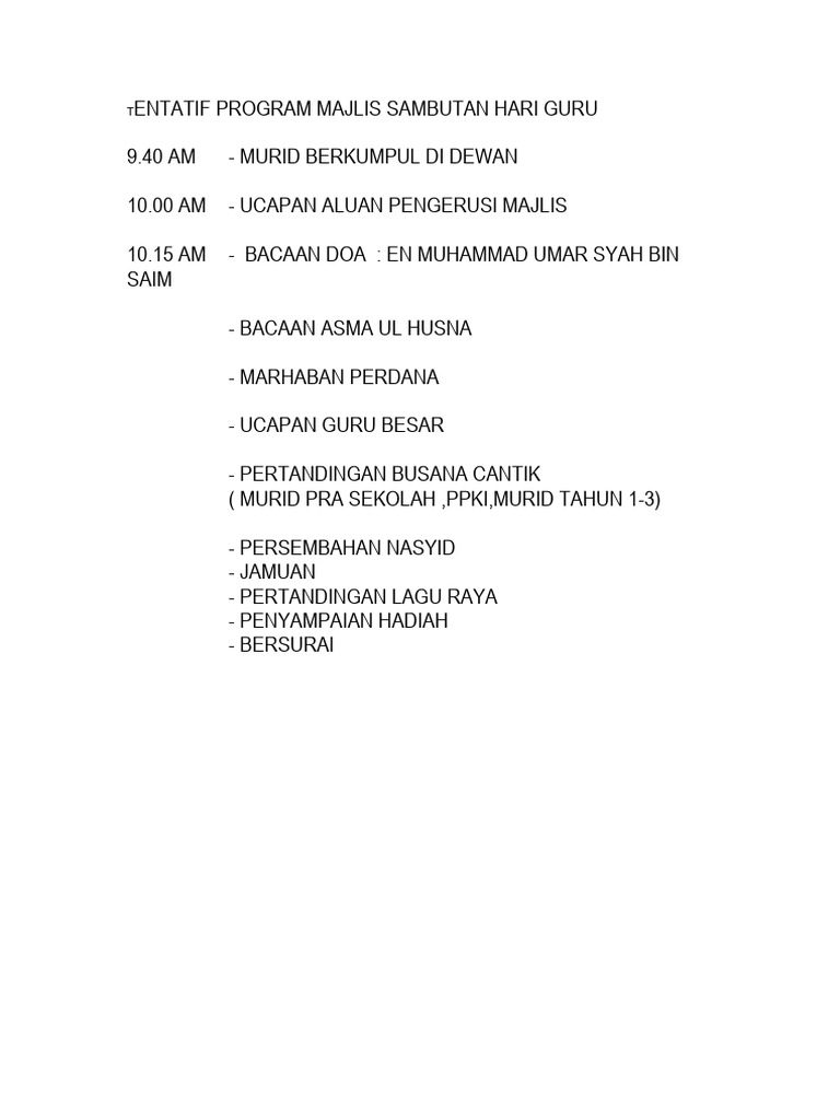 Tentatif Program Majlis Sambutan Hari Raya | PDF