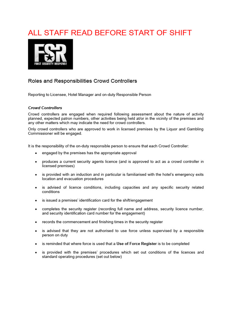 Crowd Controller Roles and Responsibilities | PDF | Identity Document ...