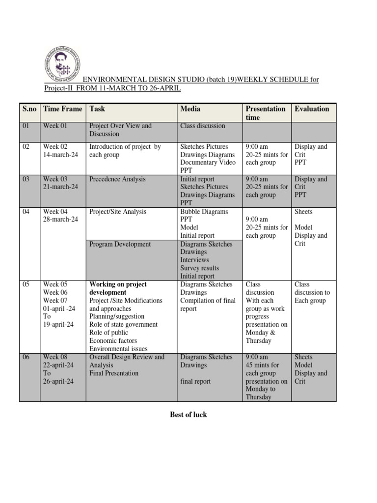 Project-II-weekly Schedule | PDF | Teaching Methods & Materials | Art