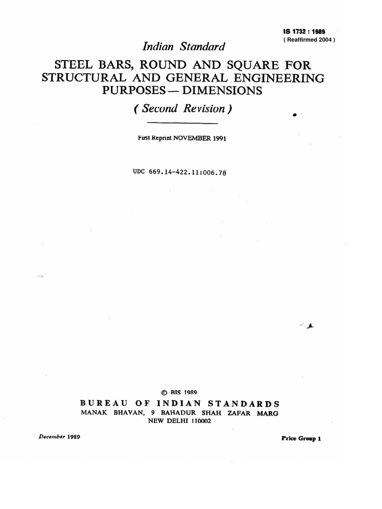 IS 1732: Steel Bars Dimensions Standard | PDF | International ...