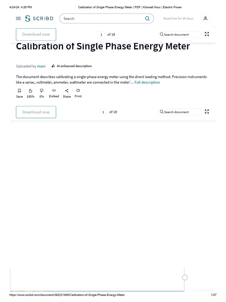 Calibration of Single Phase Energy Meter - PDF - Kilowatt Hour - Electric Power | PDF | Scribd ...