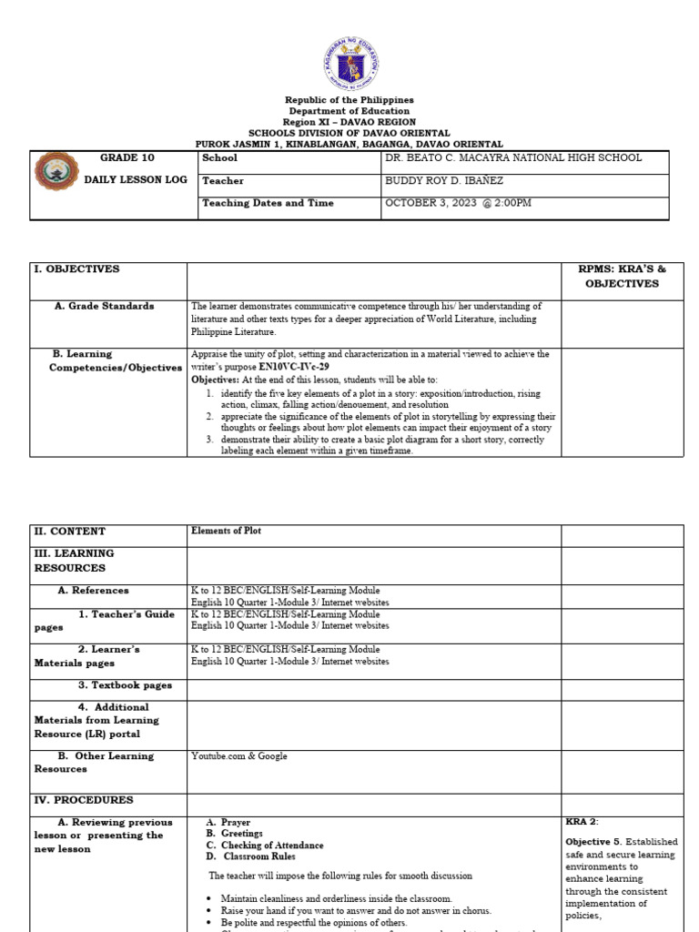 COT 1 Elements of Plot | PDF | Plot (Narrative) | Hades