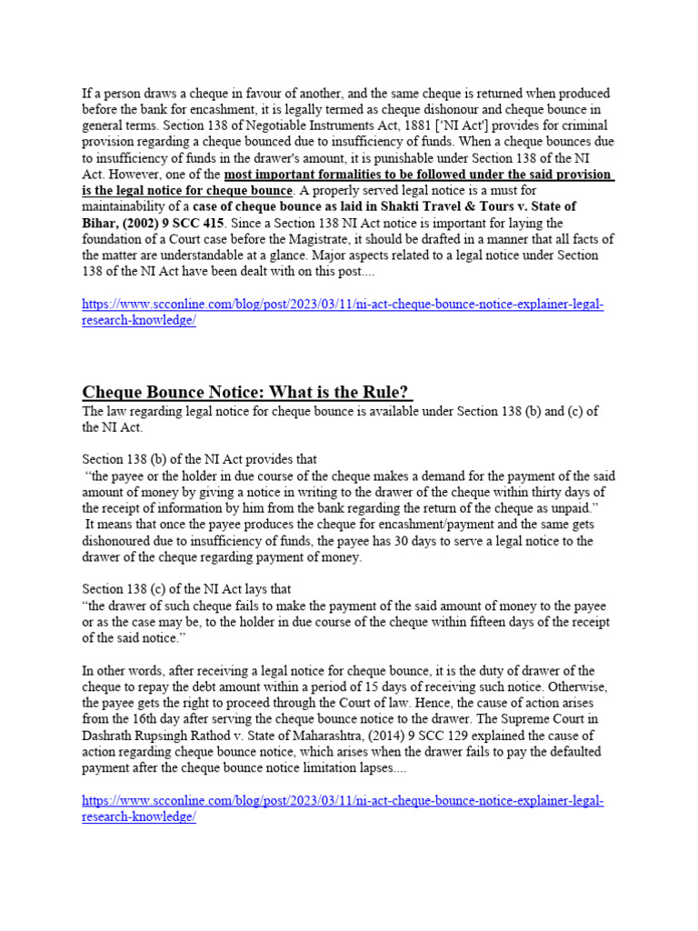 Section 138 Procedure | PDF | Cheque | Complaint