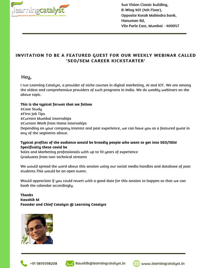 Invitation To Guest Speaker - SEO & SEM - Learning Catalyst | PDF