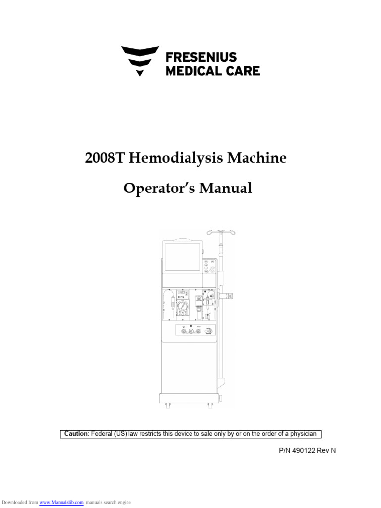 2008T Hemodialysis Machine Operator's Manual | PDF | Hemodialysis ...