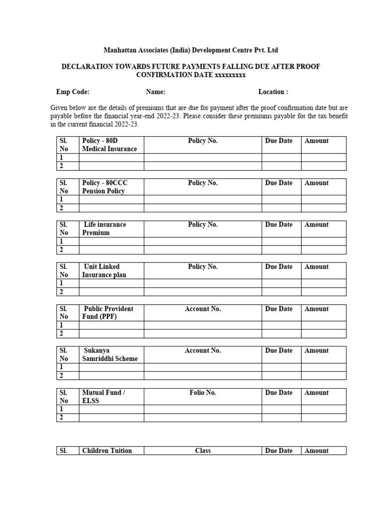 Future Payment Declaration | PDF