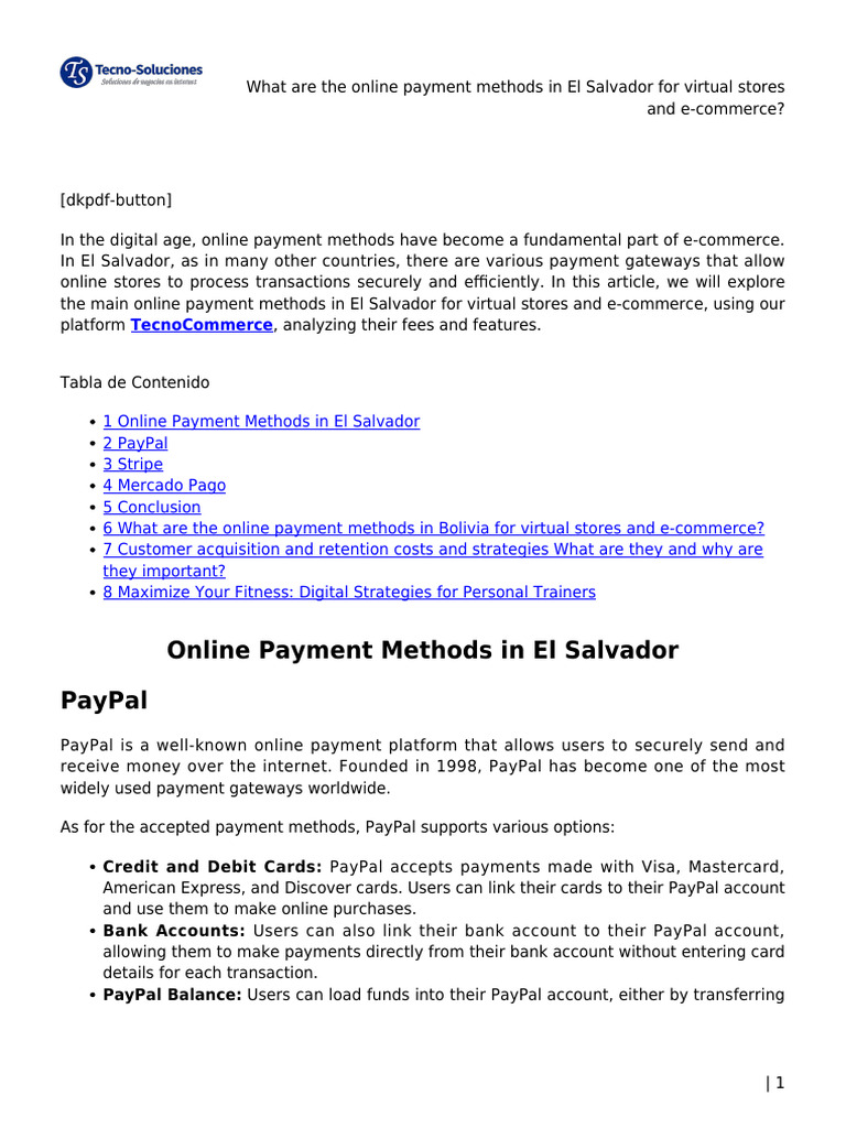 What are the online payment methods in El Salvador for virtual stores and e-commerce_ | PDF ...